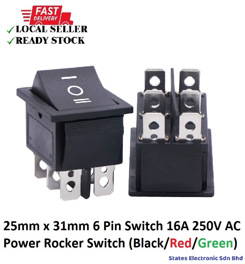 25mm x 31mm 6 Pin Switch 16A 250V AC Power Rocker On Off On Switch ...