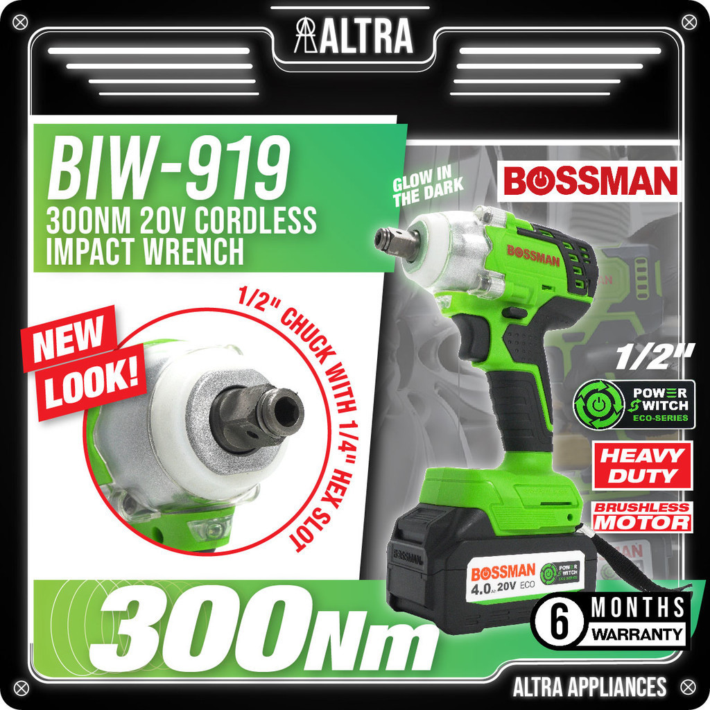 Bossman BIW919 1/2 Inch Heavy Duty 300Nm Cordless Impact Wrench c/w ...