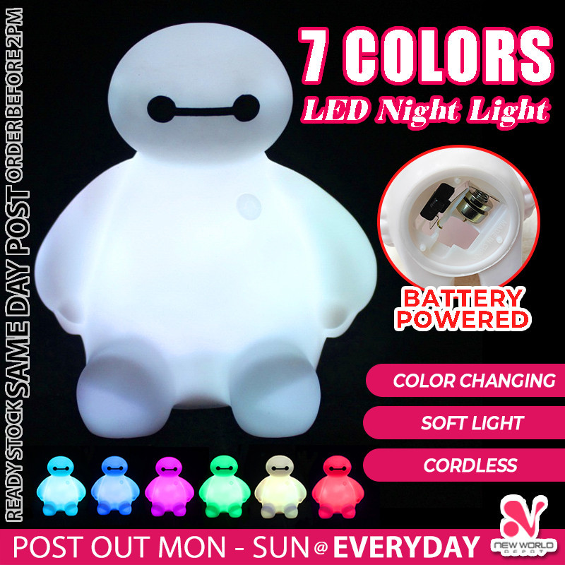 𝗣𝗔𝗟𝗠 𝗦𝗜𝗭𝗘 》7 Color Changing Light LED Cute Cartoon Hero Baymax Mini ...
