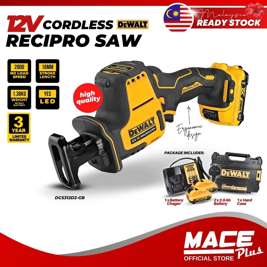 DEWALT DCS312D2-GB 12V Cordless Recipro Saw Brushless XR Reciprocating ...