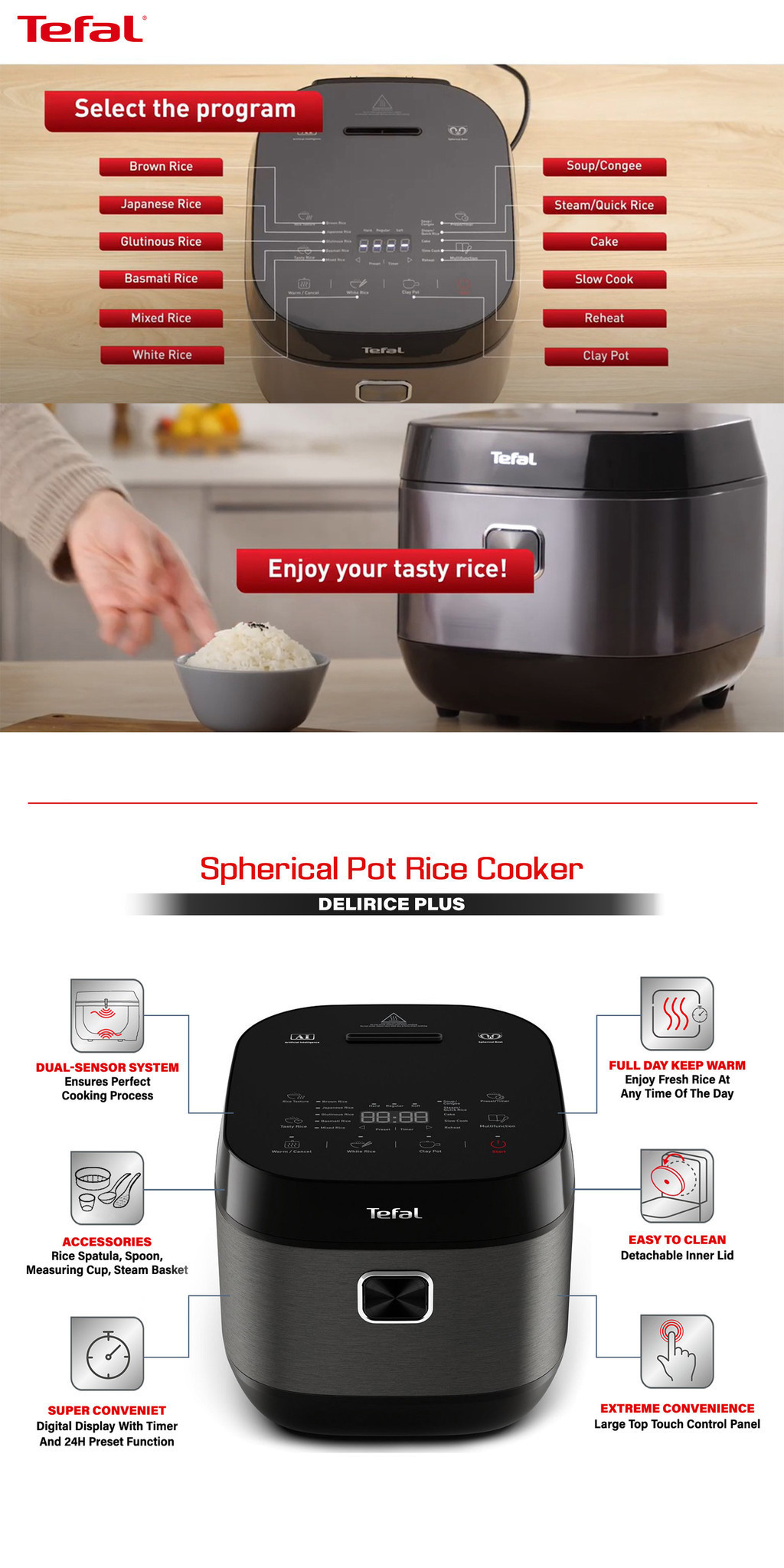 Tefal Delirice Plus Fuzzy Logic 1.8 Liter Rice Cooker RK776B | Shopee ...