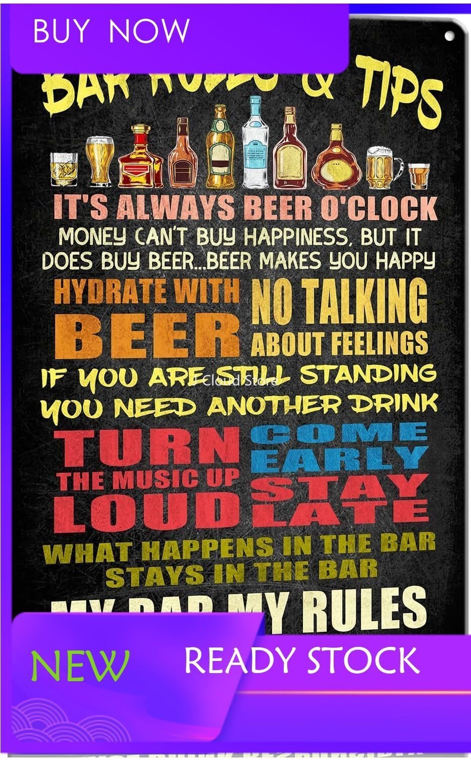 Vintage Decor, 8X12 In Bar Rules Metal Signs Man Cave, Funny Beer ...