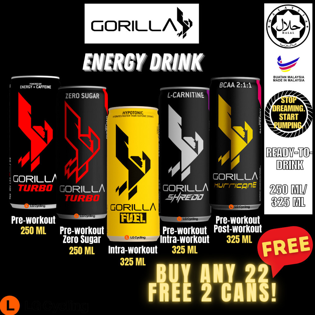 GORILLA Energy Drink Ready To Drink 250ml/325ml Sports Energy Booster ...