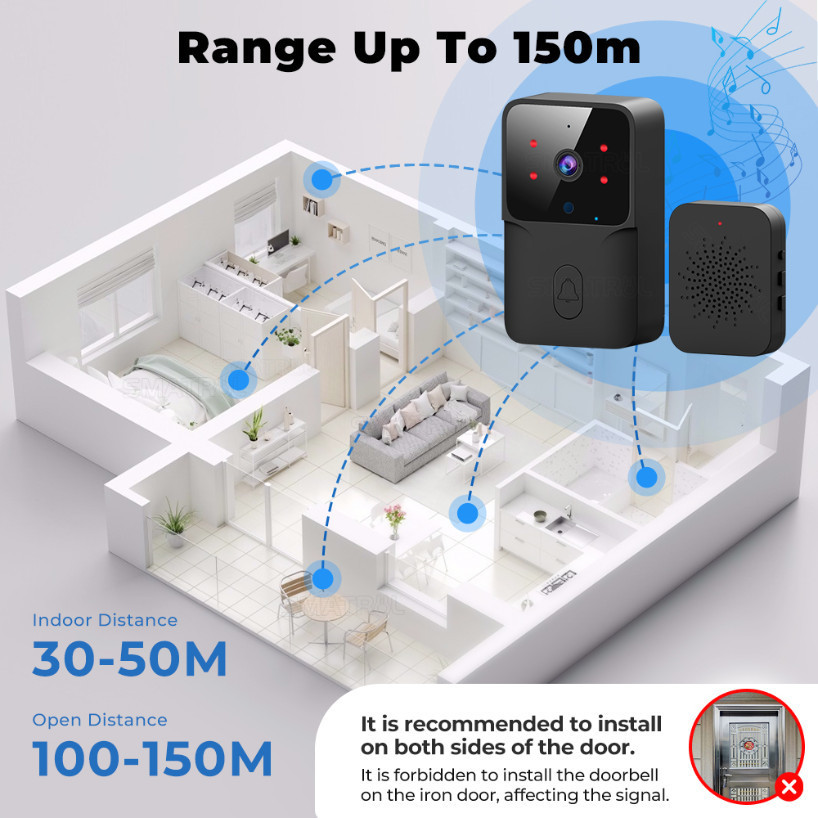 Video Door Bell Smart Wireless WiFi HD Camera Doorbell 4-Level Volume ...