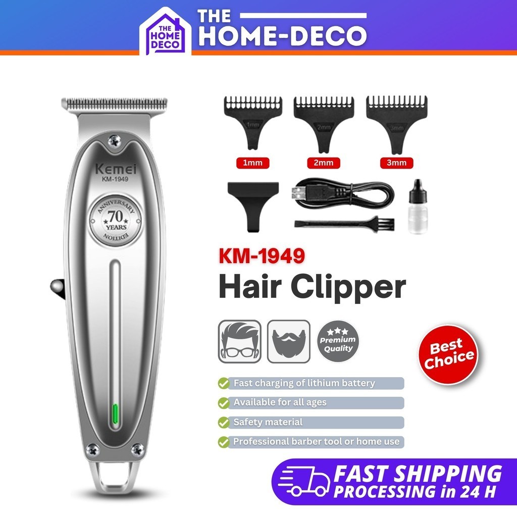 KEMEI KM-1949 Hair Clipper Hair Trimmer Silver Rechargeable Cordless Electric Beard Trimmer ...