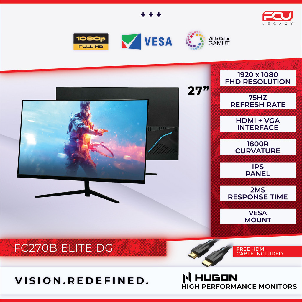 HUGON CURVED 27" 75Hz BLACK/WHITE FHD HIGH PERFOMANCE GAMING MONITOR ...