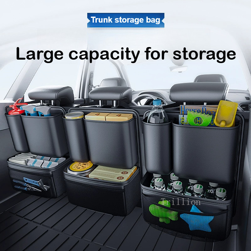 High-Capacity Car Trunk Storage Bag Leatherette Seat Back Organizer Bag ...