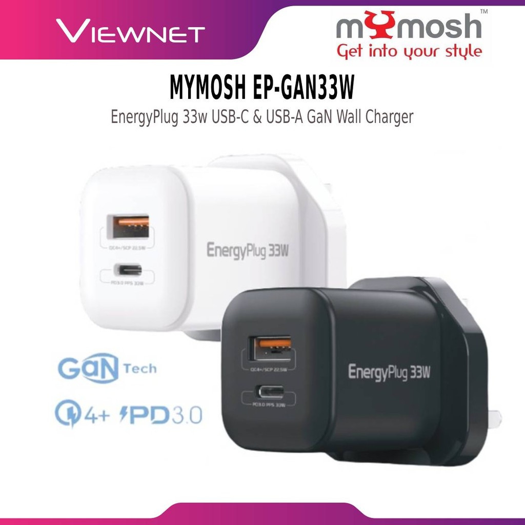 MYMOSH 33W USB-C & USB-A GAN WALL CHARGER ENERGYPLUG SUPPORT QUICK ...