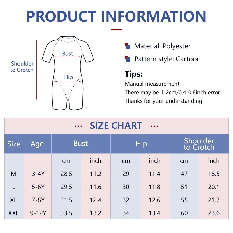 [COD] 3-12Yrs Old Kids Summer Short Sleeve Swimwear Conjoined Cartoon ...