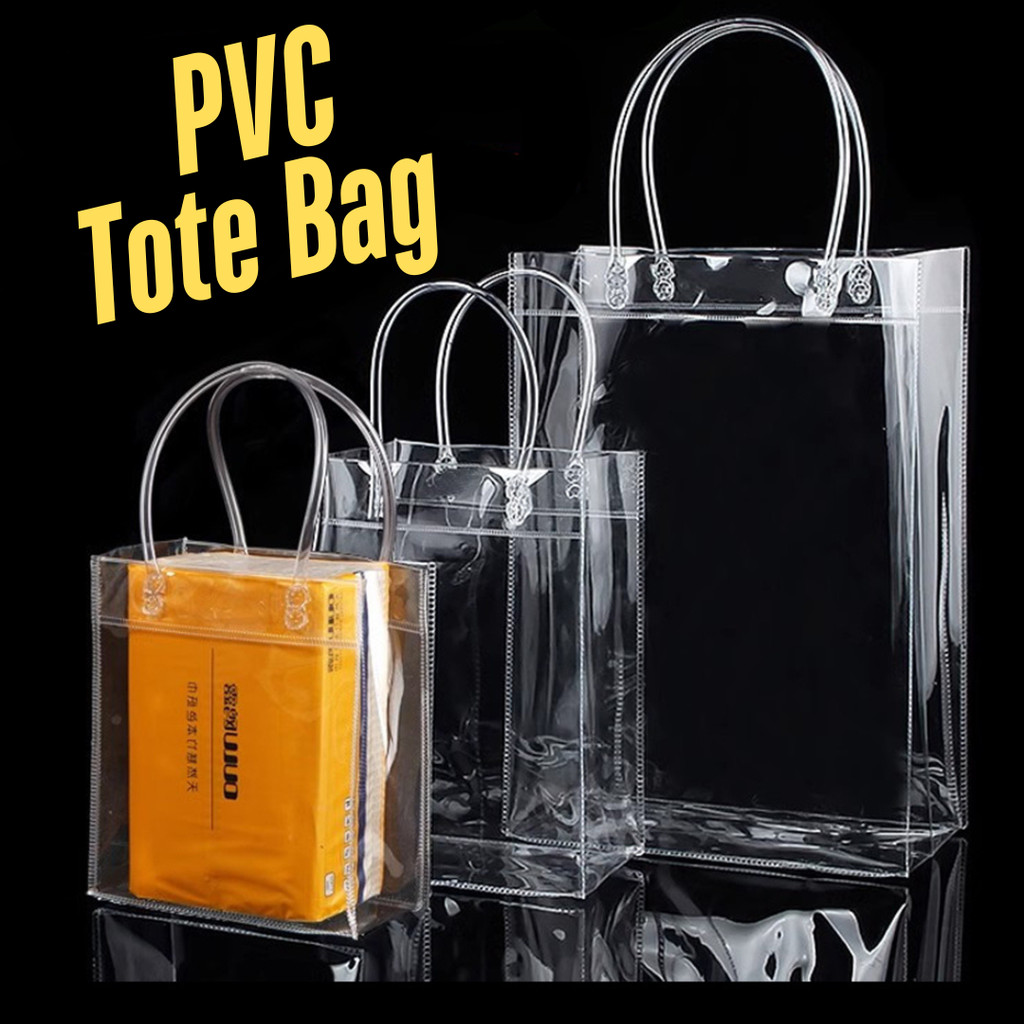 Clear PVC Tote Bag with Button / Transparent Shopping Bag / Fancy ...