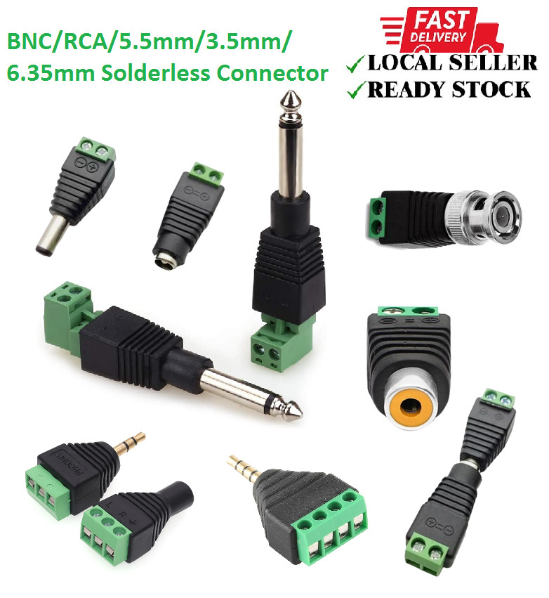 3.5mm Inline Socket/Conductive 5.5x2.1mm DC BNC RCA 2 Pin Terminal 6 ...