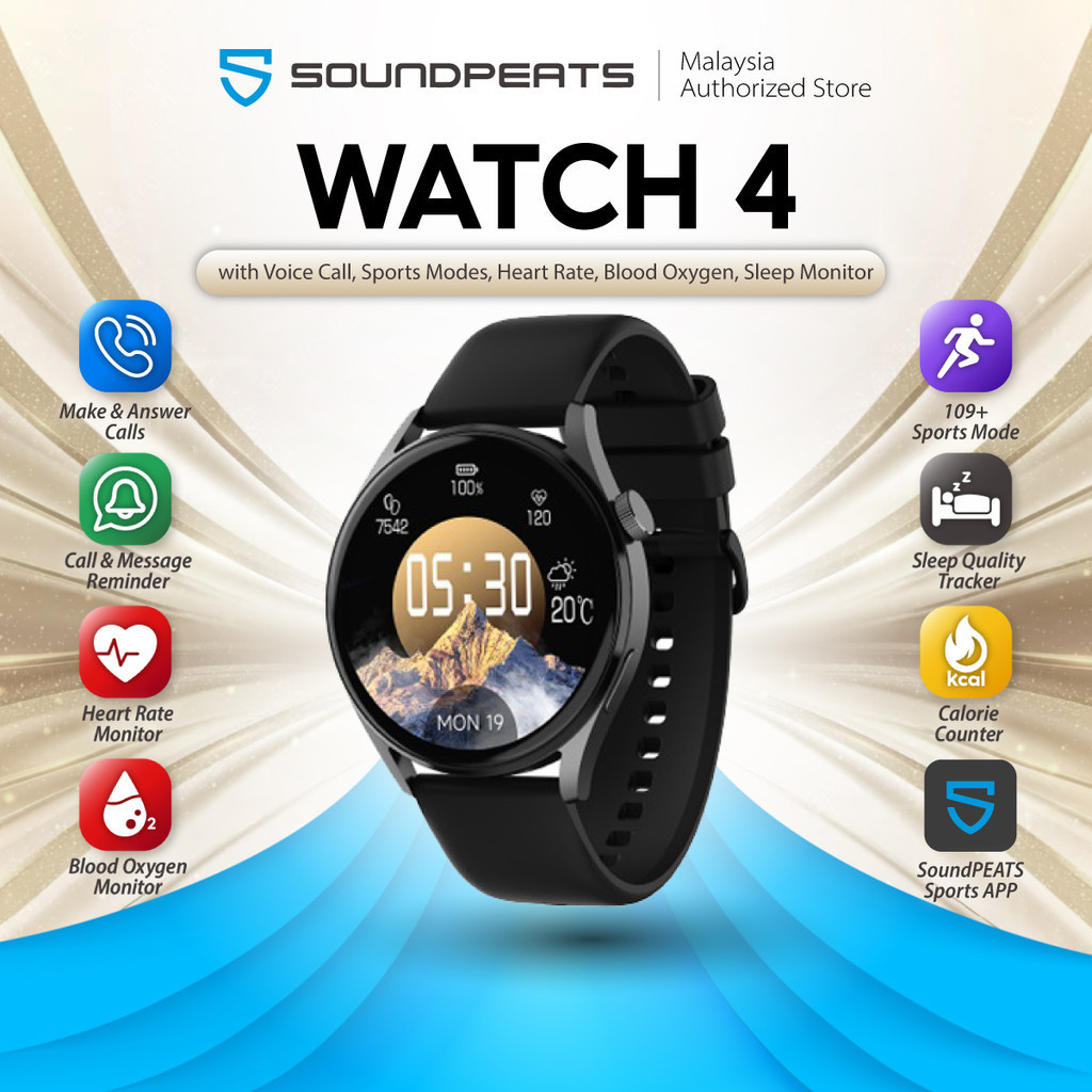 SoundPEATS Watch 4 Bluetooth Call Smart Watch w Health & Fitness ...