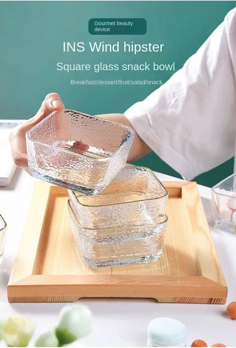 Square Glass Bowl Double-Layer Milk Custard Frosted Blossom Dessert ...