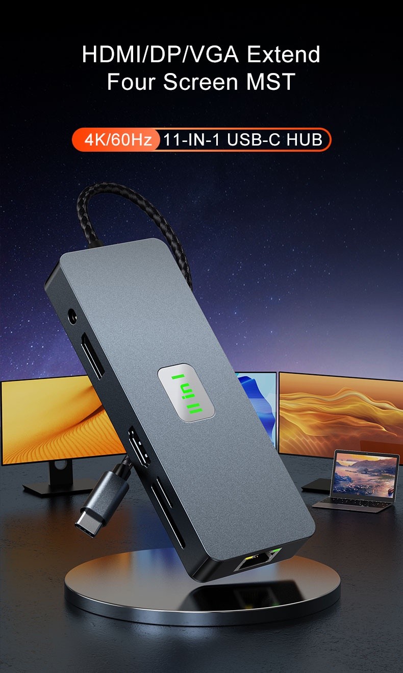 BENOSEM HDMl 2.0 11 in 1 USB C HUB MST HDMl DP 4K 60Hz VGA Docking ...
