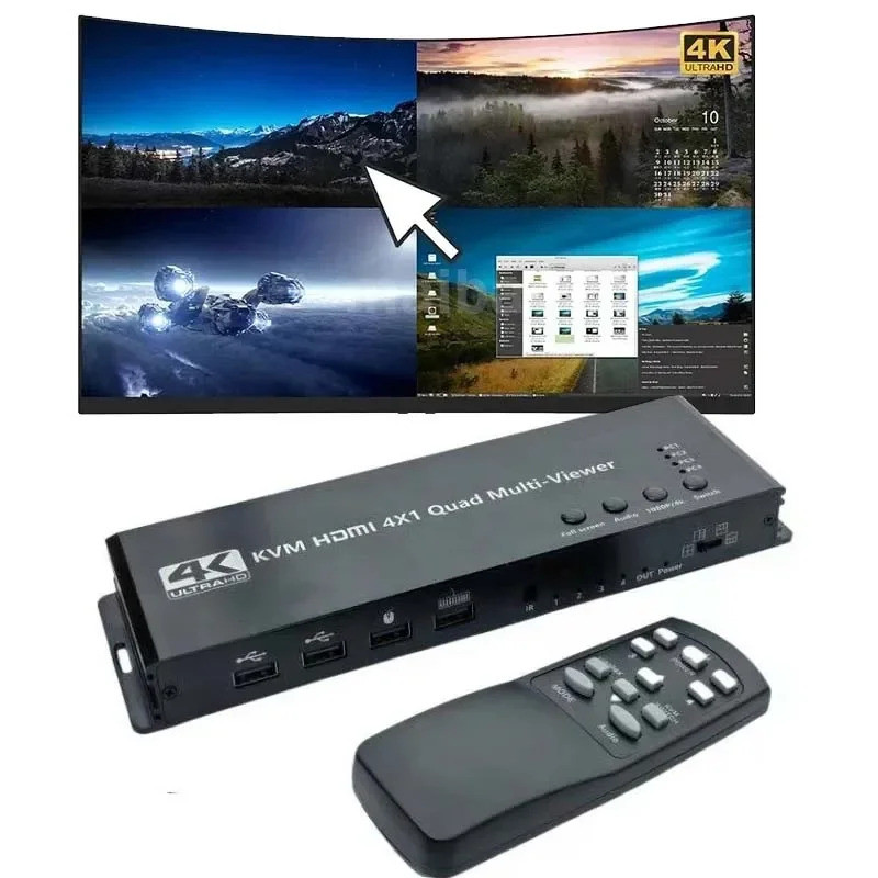 4K HDMI KVM 4x1 Quad Multi Viewer 4 in 1 Out Video Multiplexer KVM Switch Screen Multiviewer for ...