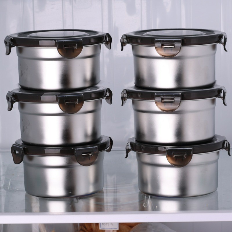 Kitchen Leak-Proof Storage Container - Stainless Steel Round Lunch Box ...