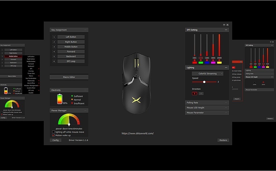 DELUX M800 RGB PAW3395 26000DPI Rechargeable Programmable Bluetooth 2.4g Wired Wireless Gaming ...