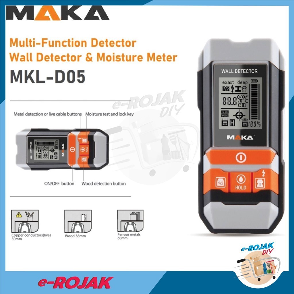 MAKA MKLD05 Multi-function Digital Detector 2 in 1 Wall Detector and ...