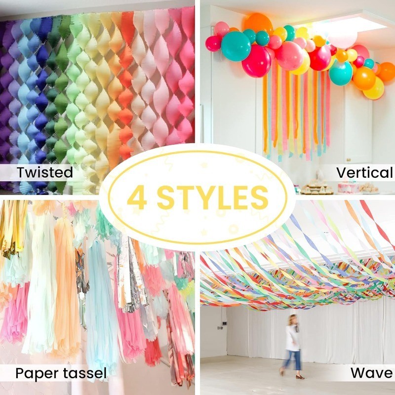 25M Crepe Paper Streamers Party Streamers in 12 Pastel Colors for ...