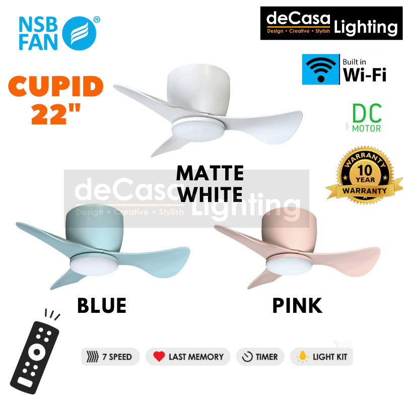 NSB CUPID CEILING FAN 22" 3 BLADE DC MOTOR BUILT IN WIFI 24W LED 3C (DIMMABLE),(RF 6 SPEED ...