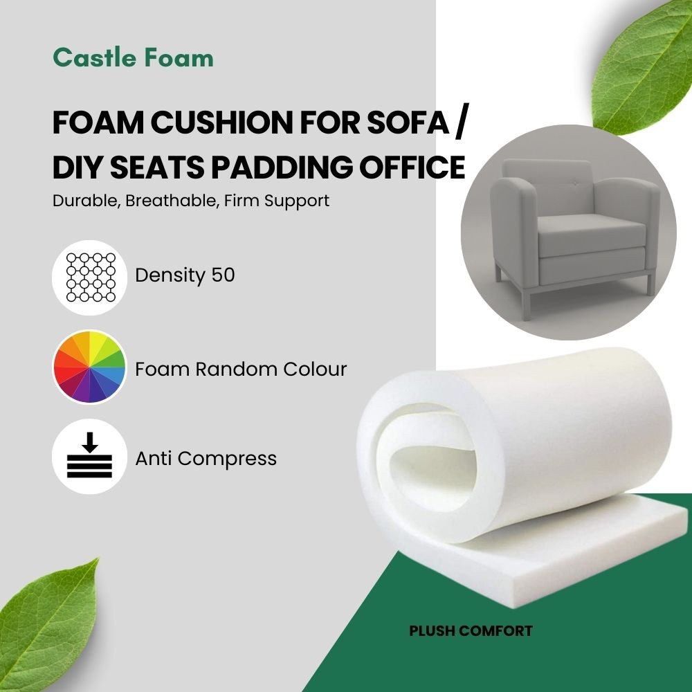 CastleFoam 50D High Density 1-2 Inch Rectangle Foam Cushion Sofa Seat ...