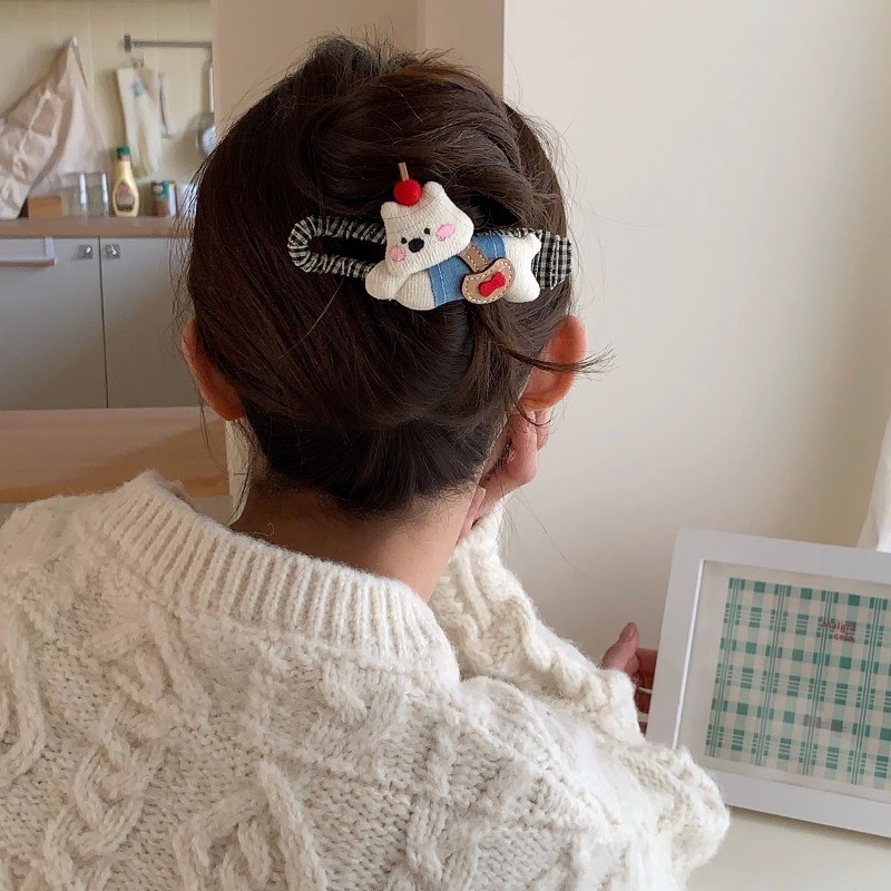 Cute satchel, puppy, large hairpin, hairpin, versatile fabric plaid ...