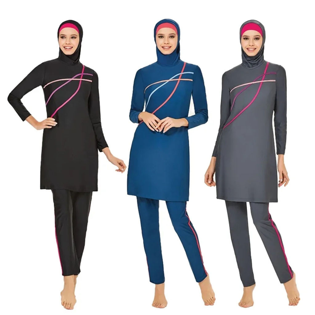 AVOSKY Women Muslim Swimming Suit 3Pcs Set Swimsuit Ladies Islamic ...
