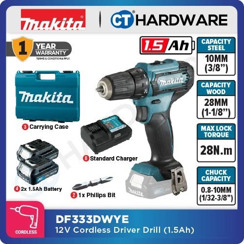 MAKITA DF333DWYE CORDLESS DRIVER DRILL 12V | 1.5AH | 10MM | 1700RPM ...