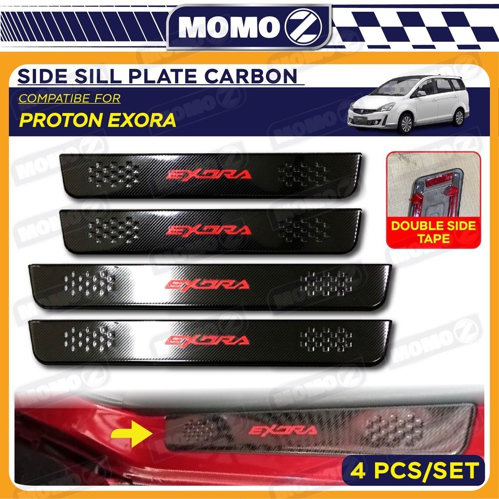 Car Proton Exora Door Side Sill Step Plates Carbon Fiber With Red Logo ...