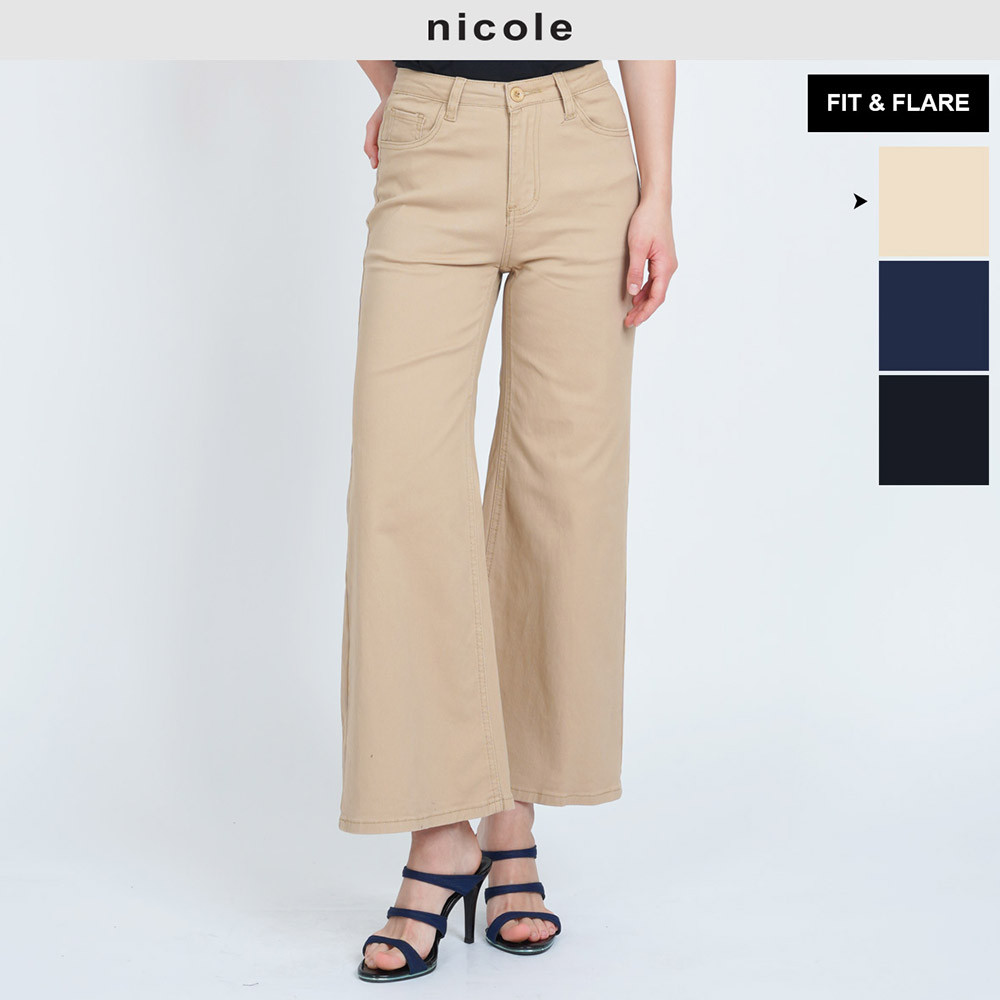 Nicole High Rise Wide Leg Stretchable Cotton Pants (3 Color) | Shopee ...