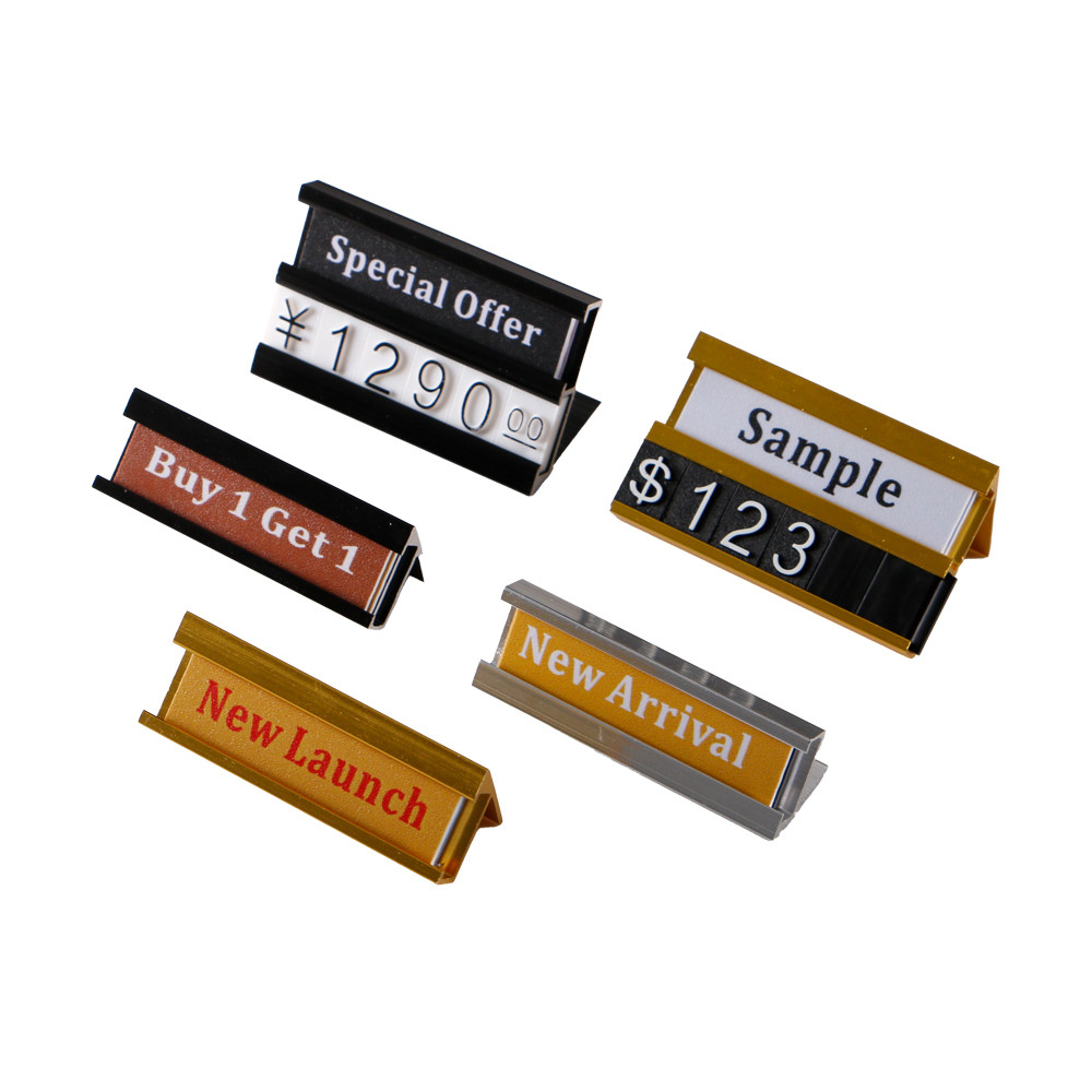 2 Rows Shelf Talker Price Stand Gold Metal, Arabic Numerals Price Tags ...