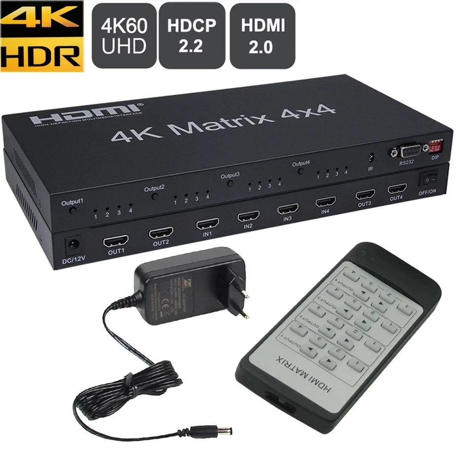 4K 60Hz HDMI True Matrix 4X4 HDMI 2.0 Matrix HDMI Switcher Splitter ...