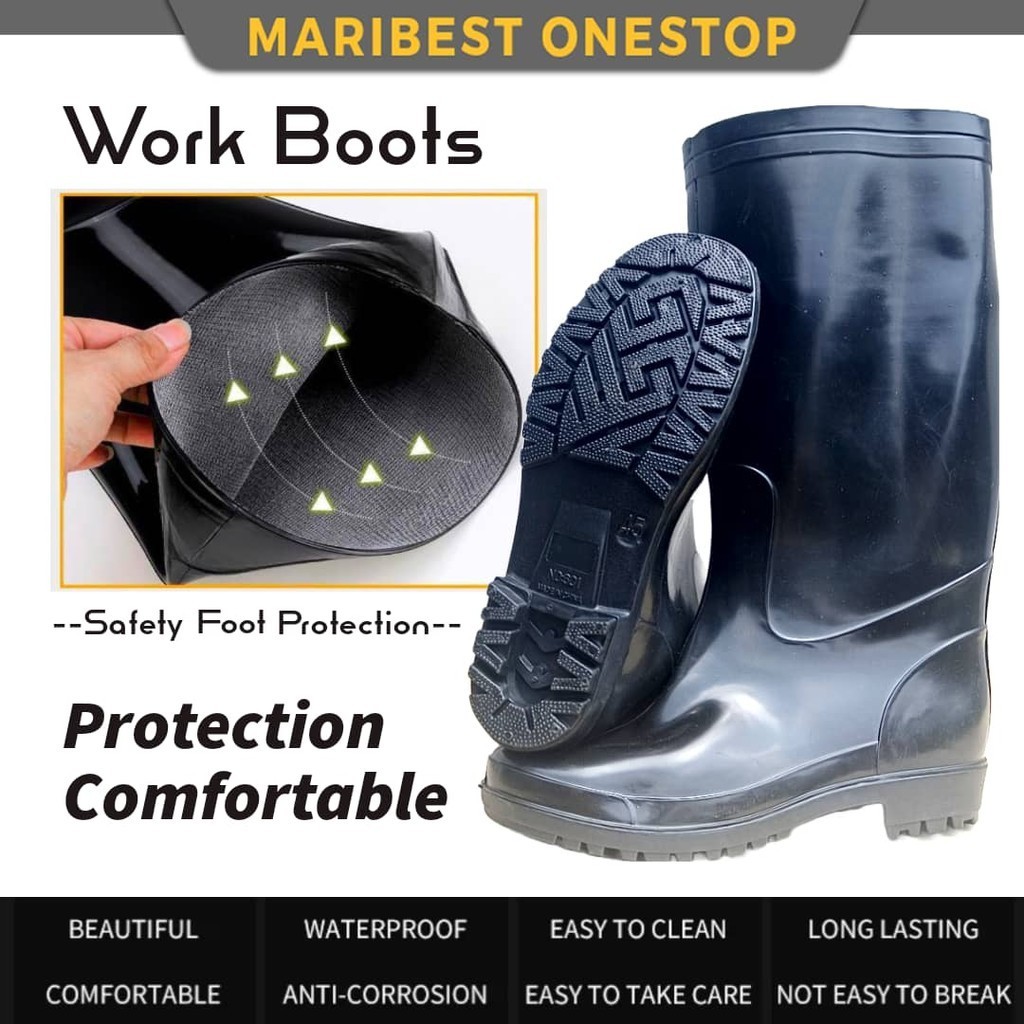 Work Boots Long Rain Rubber Boots Anti Slip Kasut Boot Getah Pasar ...