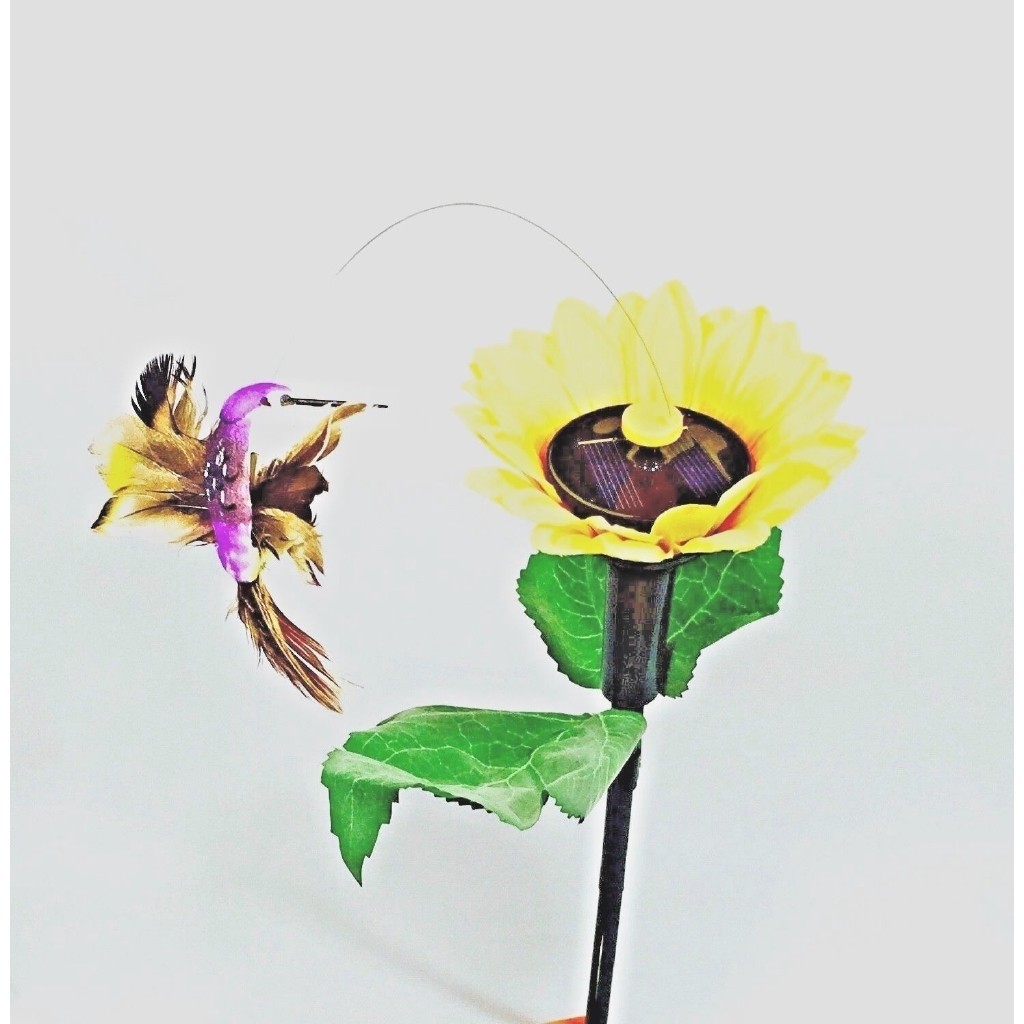 Sunflower Solar With Fluttering Hummingbird,Solar Or Battery Power ...