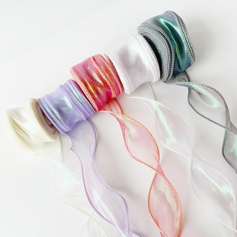 9M/roll Iridescent Fishtail Yarn Gift Ribbons for Flowers Bouquet ...