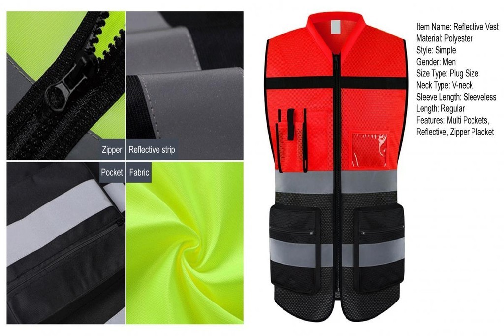 Cute_ Reflective Vest with Multiple Pockets Worker Visibility Gear High ...