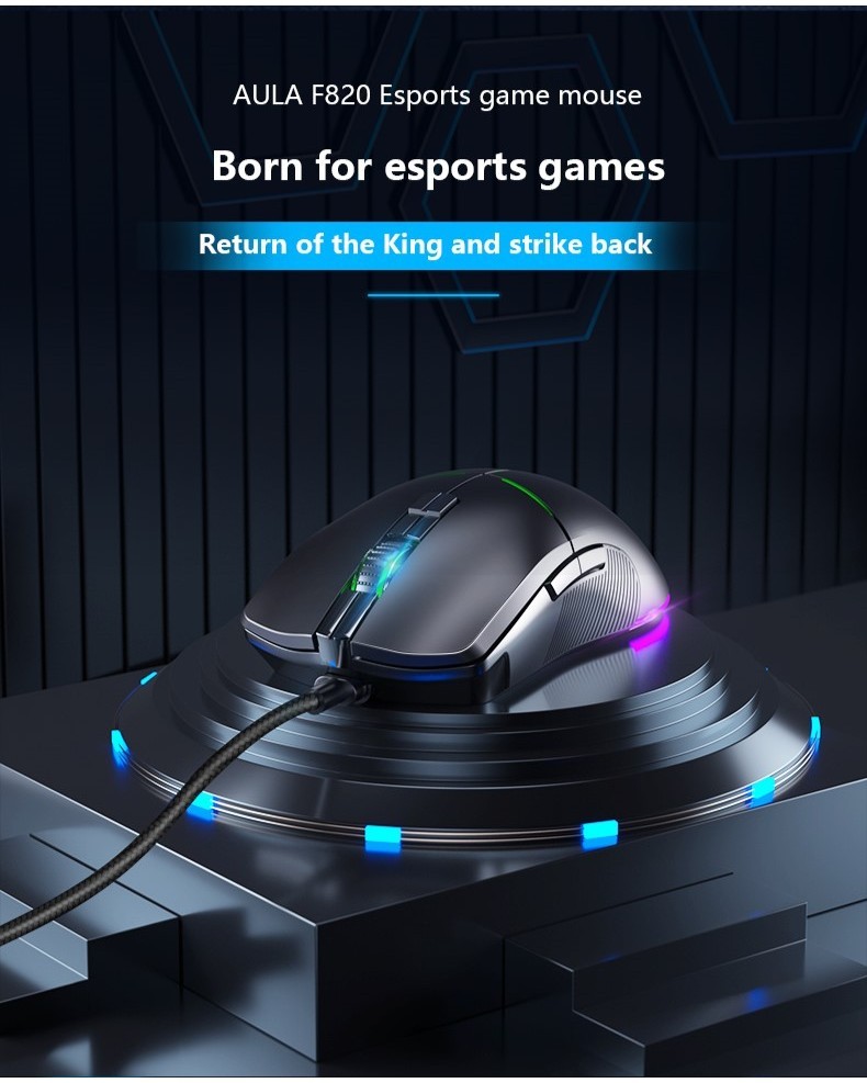 AULA F820 GAMING MOUSE 1000HZ POLLING RATE 6400DPI RGB LIGHTING CHROMA ...