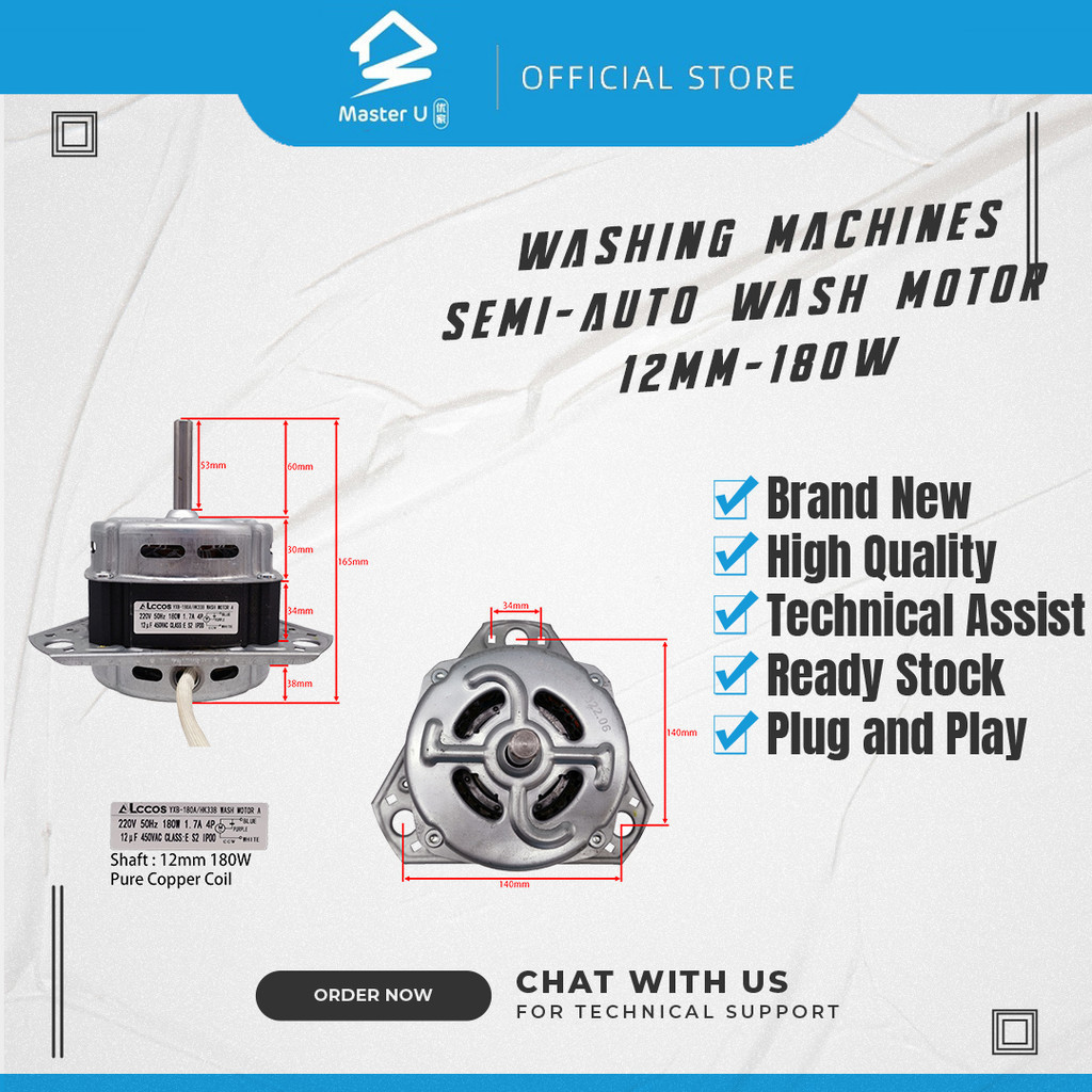 100%PURE COPPER KHIND/SHARP SEMI-AUTO WASH MOTOR 12MM-180W 12UF KHIND ...
