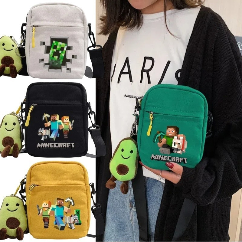 Minecraft Cartoon Shoulder Bag Canvas Crossbody Popular Game Print with ...