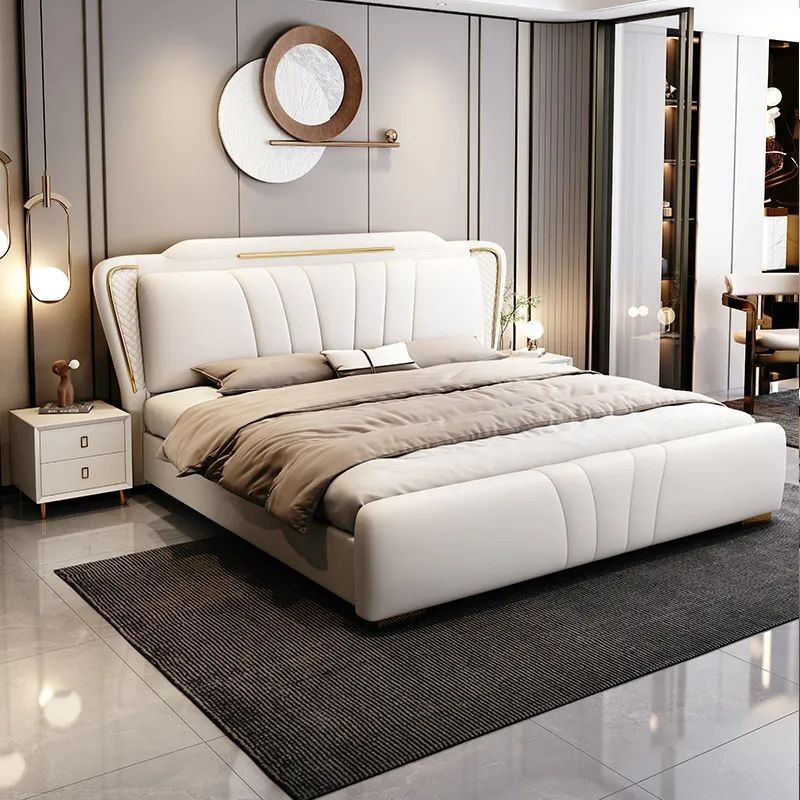 Italian Light Luxury Master Bed Bed Double Bed 1.8m Genuine Leather ...