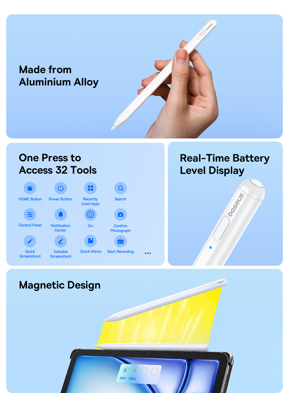 Baseus Magnetic Bluetooth Stylus Pen for iPad Pro Air 4 Air 5 2021-2024 ...