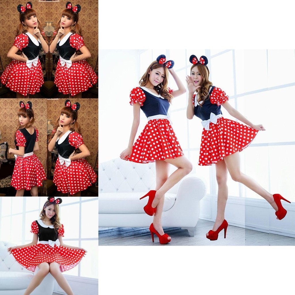 Women's Sexy Adult Cartoon Minnie Mouse Costume Polka Dots Halloween ...