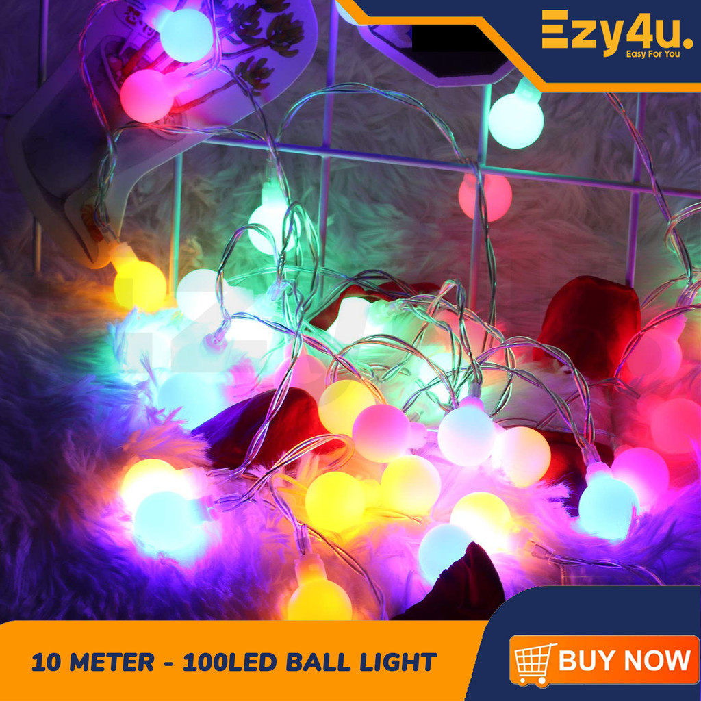 Lampu Raya Kelip Lip Lap 100LED 10M LED String Small White Ball Hari ...