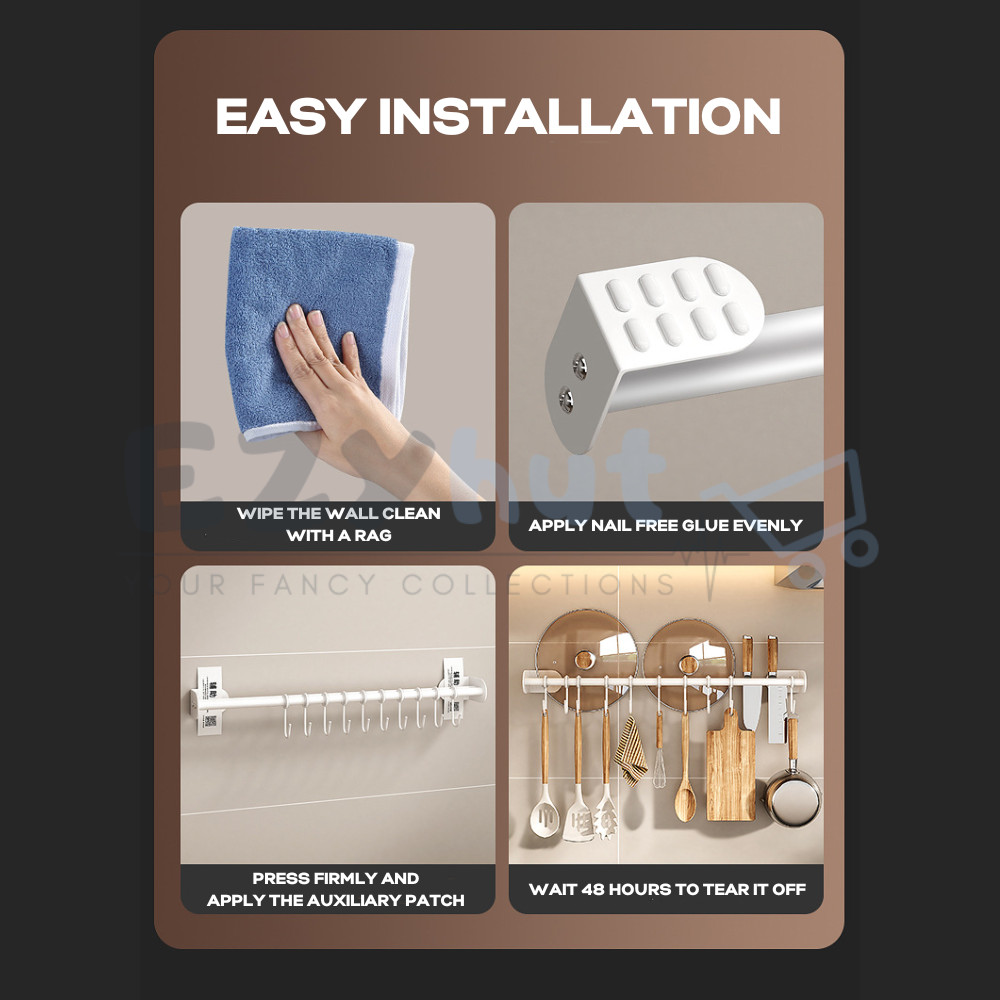 Wall Mount Nail Free Kitchen Hanging Rod Double Rod Knife Holder ...