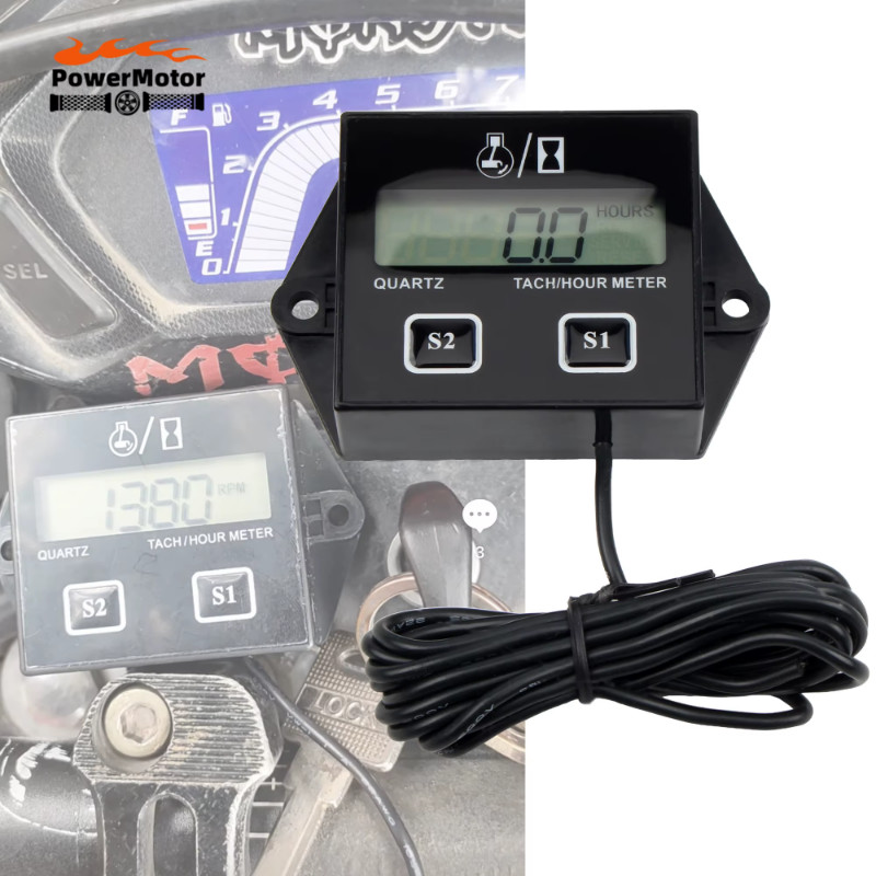 Motorcycle Tach Hour Meter Digital Tachometer Motorbike Waterproof Timer Engine Backlight LCD ...