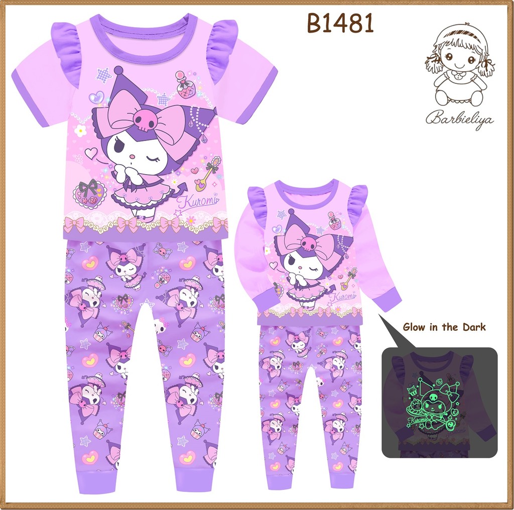 B1481 Kuromi Glow in the Dark Sleepwear / Baju Tidur (2 -14y) | Shopee ...