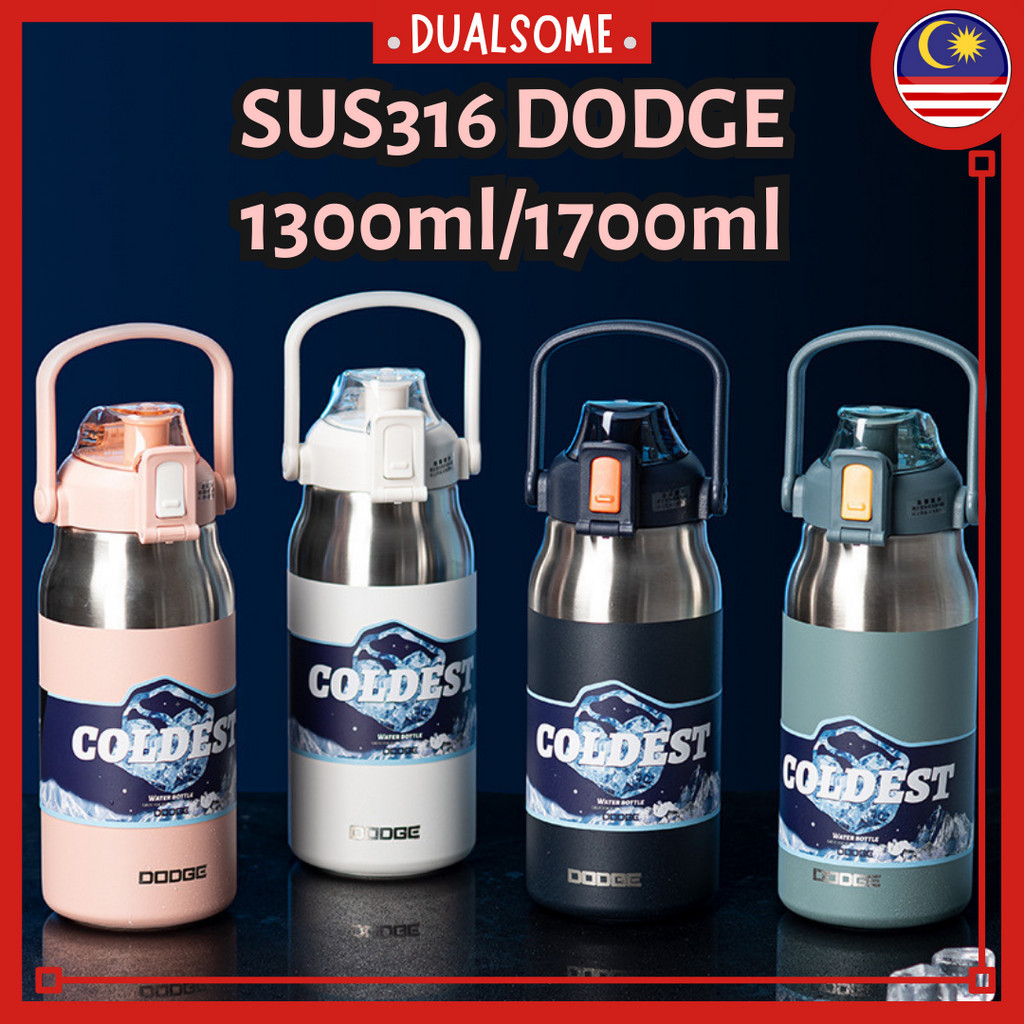 DODGE SUS316 1300ml/1700ml Letak Nama Stainless Steel Vacuum Flask Thermos with Handle Straw ...