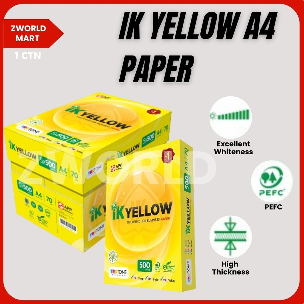 IK Yellow A4 Paper 70gsm X5 Reams X 500 sheets | Shopee Malaysia
