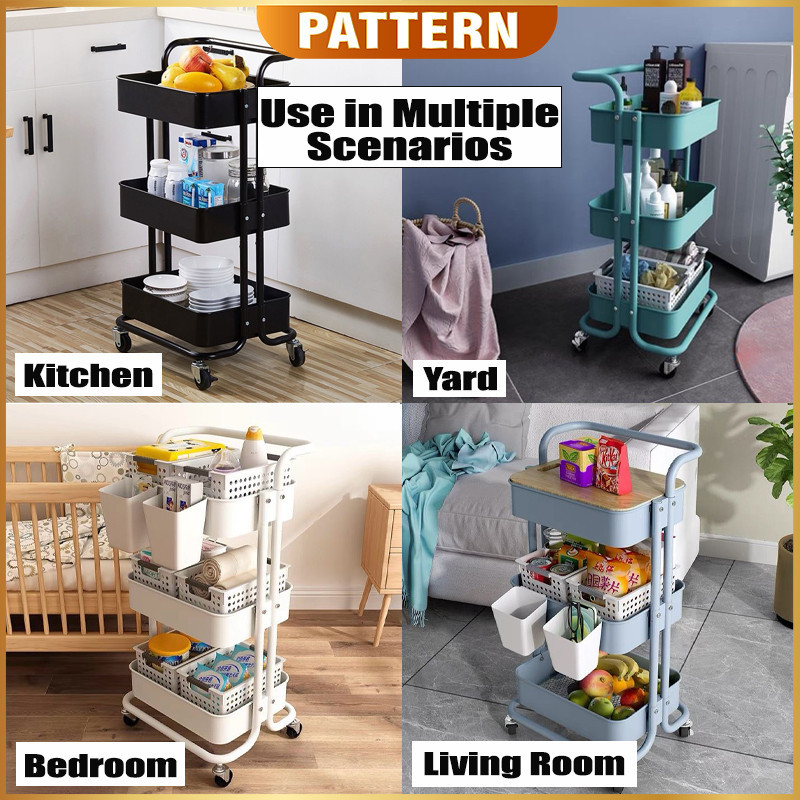 PATTERN 3 Tier Trolley Multifunction Storage Rack with Handle | 100% ...
