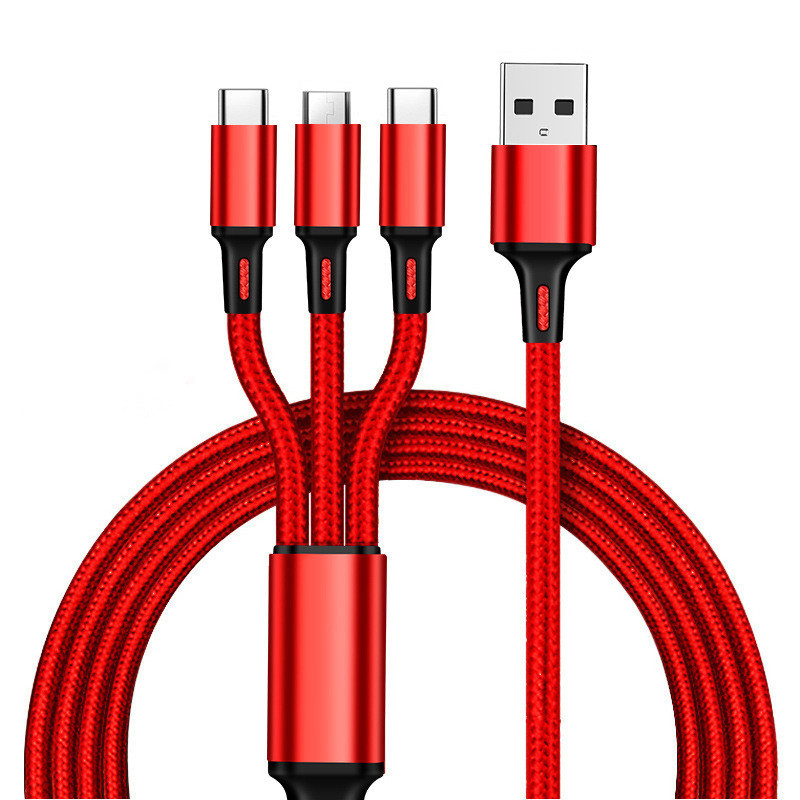 1.2m Weaving One To Three Data Cables Usb Port Multiple 3In1 Micro USB ...